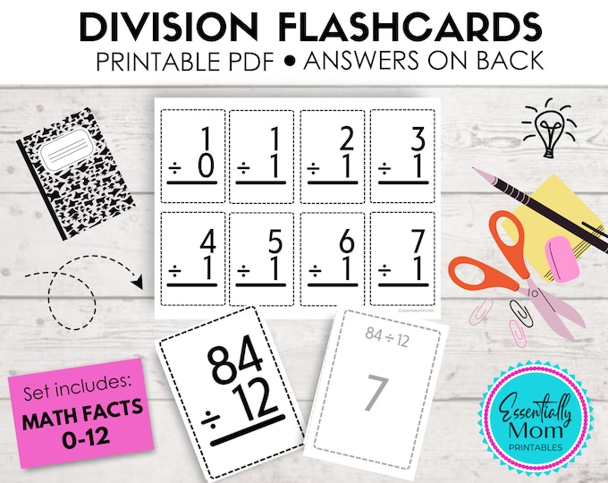 Division Flash Cards Printable, Divide by 1-12, 3rd Grade Math, 4th ...