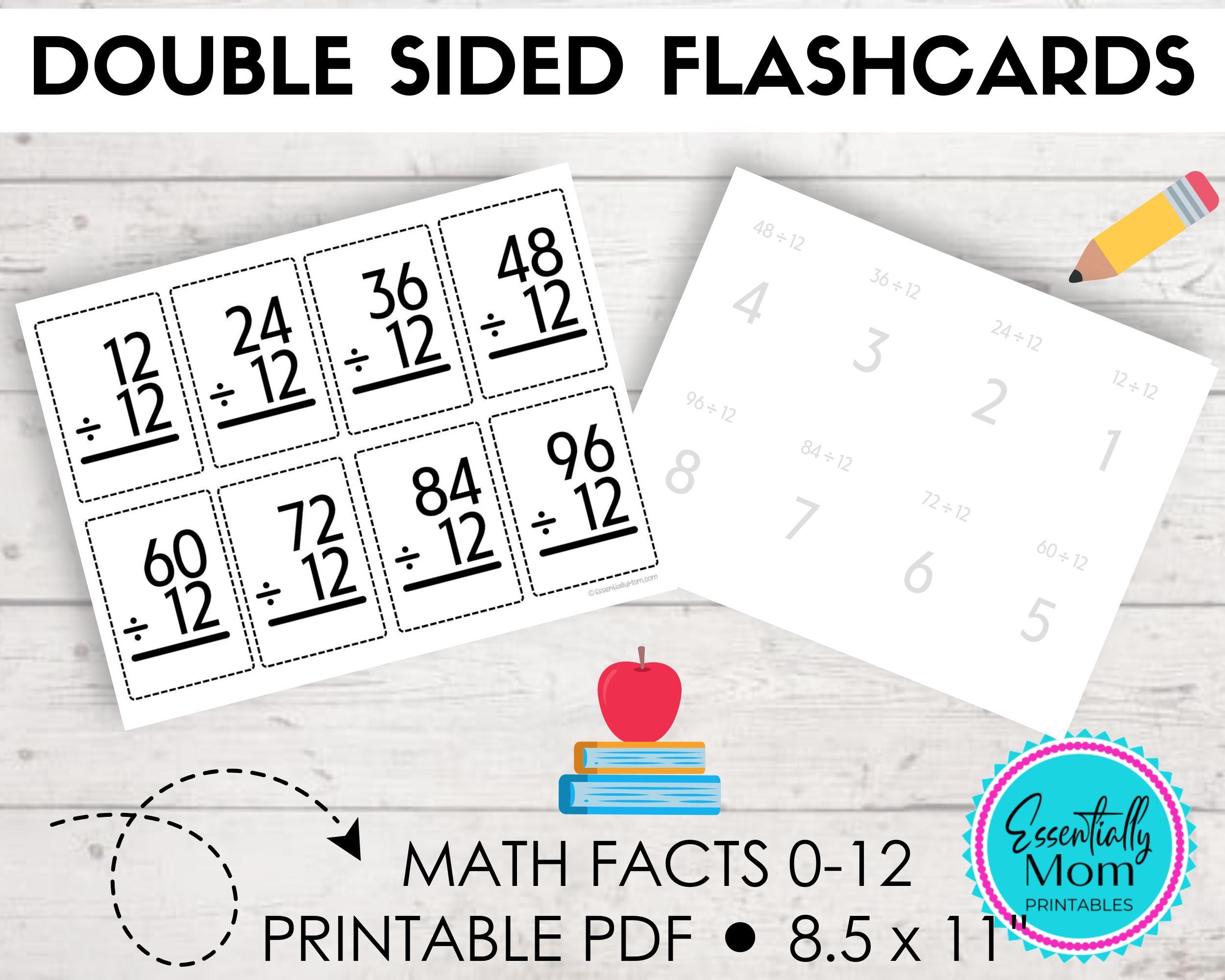 Printable Division Flashcards 0-12: Math Facts With Answers (PDF) - Etsy