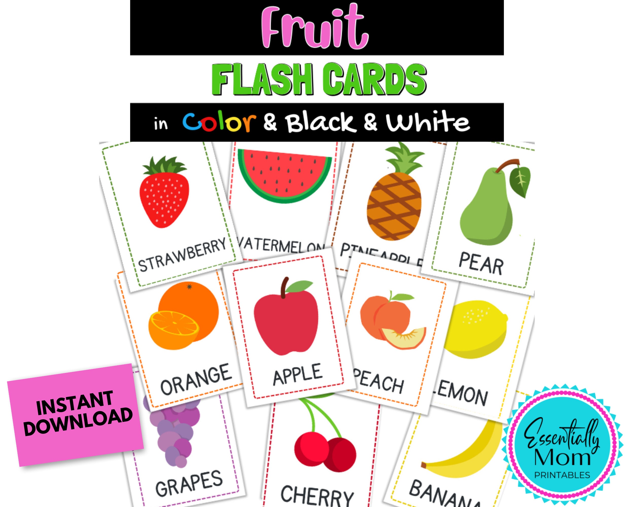Fruit Flash Cards Printable, Fruit Flashcards Printable PDF, Fruit ...