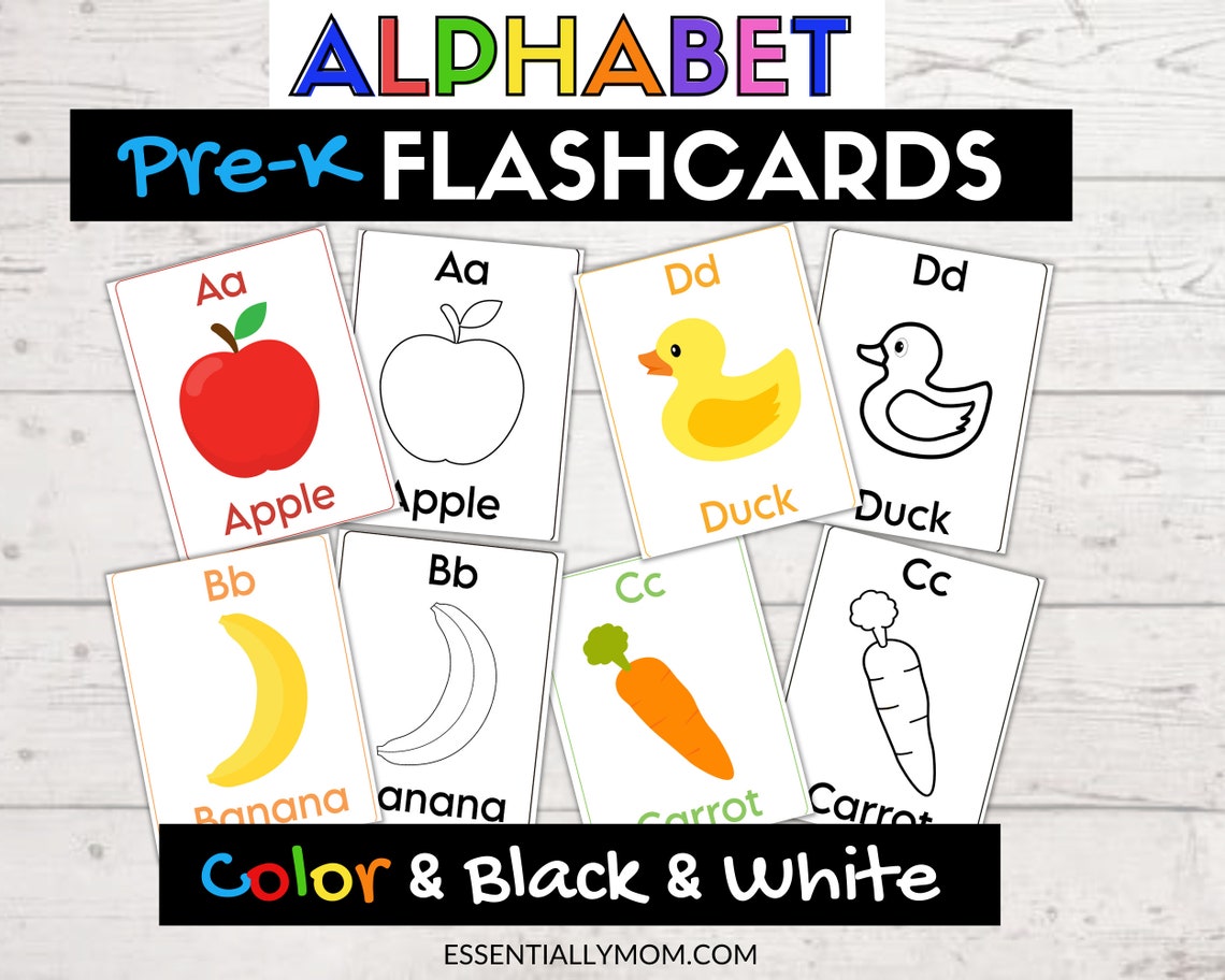Pre-k Alphabet Printable Flashcards, Alphabet Cards With Pictures, Abc ...