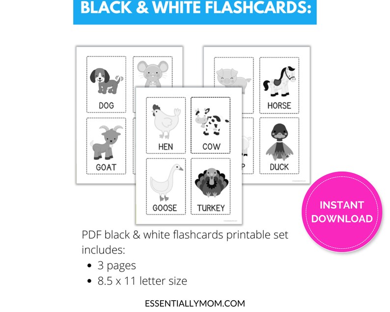 Farm Animal Flash Cards Printable, Animal Farm Flash Cards, Animals on ...