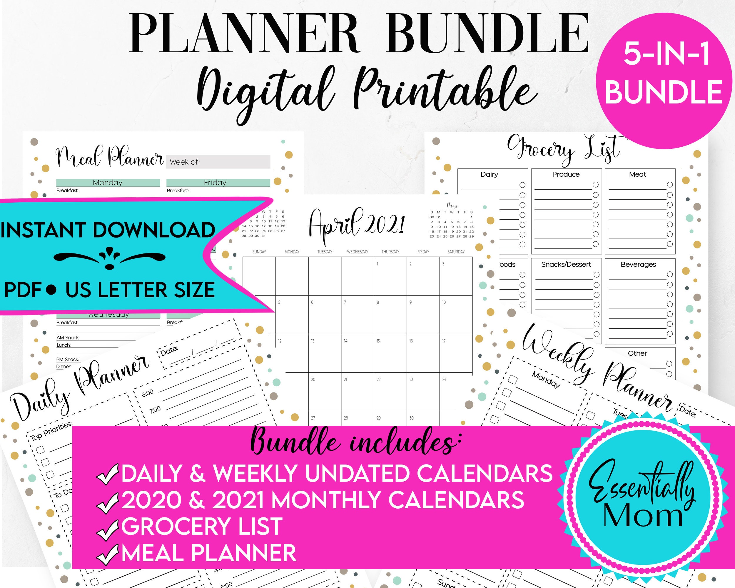 Polka Dot Planner BUNDLE Printable PDF Daily Planner - Etsy