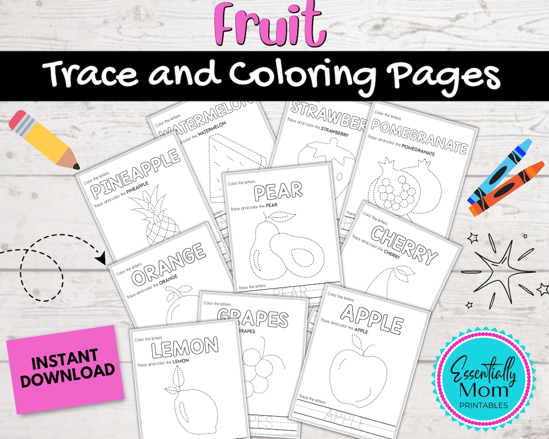 Fruit Trace and Color Pages, Kids Learning (PDF) - Etsy