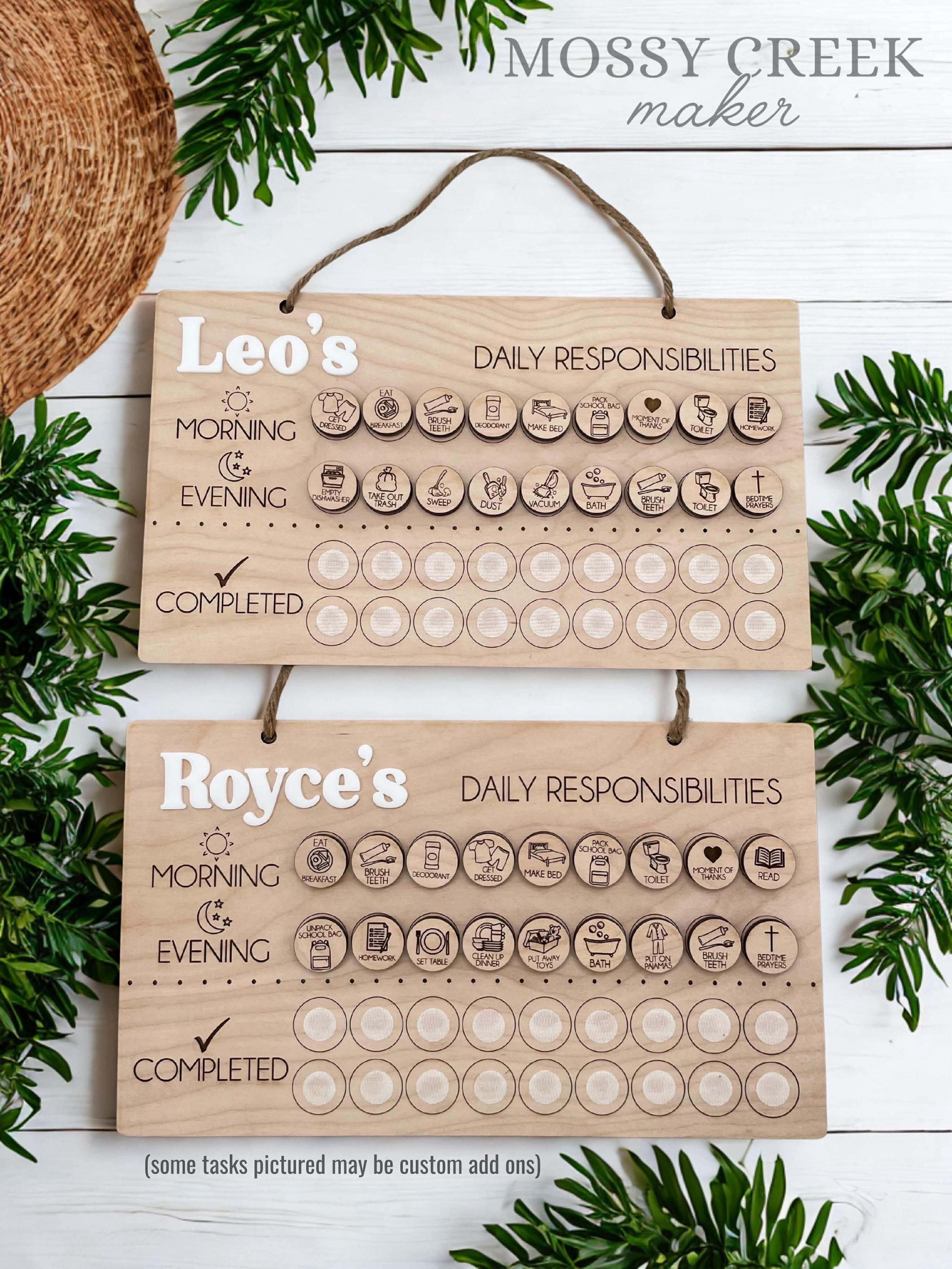Personalized Wooden Chore Chart: Kids Responsibility Board With Task ...