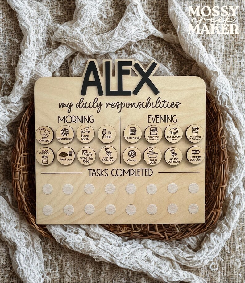 Personalized Wooden Chore Chart: Kids Responsibility Board With Task ...