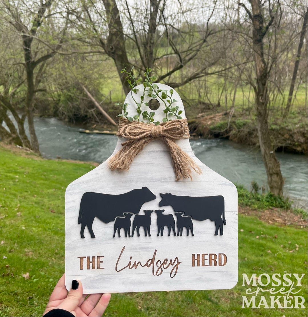 Rustic Family Herd | 3D Wood Name Sign | Personalized Cow Tag Sign ...