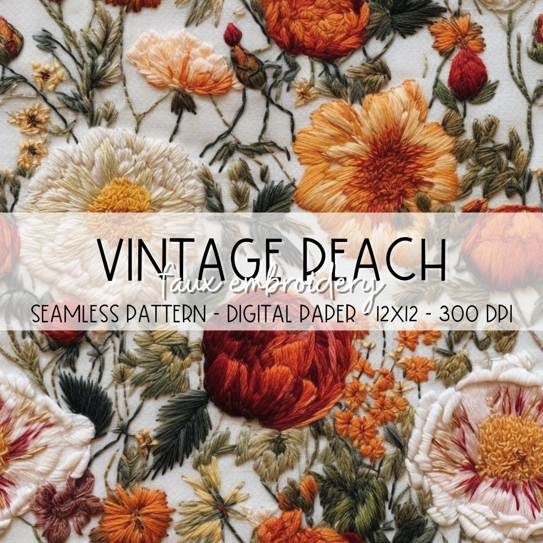 Vintage Embroidered Flowers, Digital Paper Pattern, Faux Embroidery ...