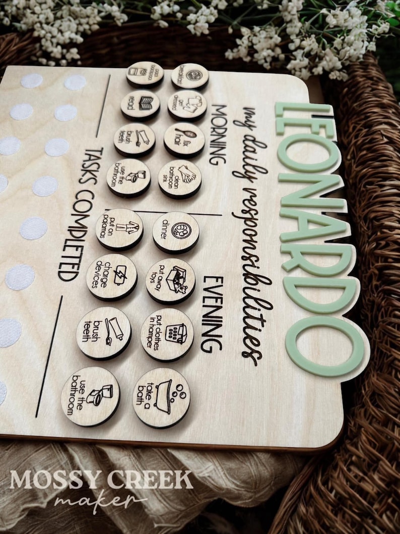 Personalized Wooden Chore Chart: Kids Responsibility Board With Task ...