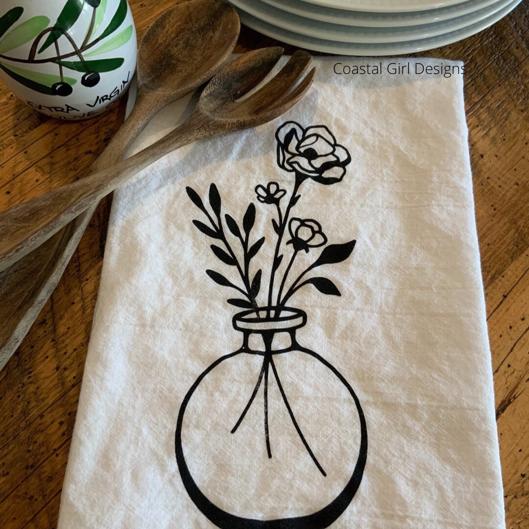 Bud Vase Floral Print 100% Cotton Flour Sack Tea Towel 28 X - Etsy