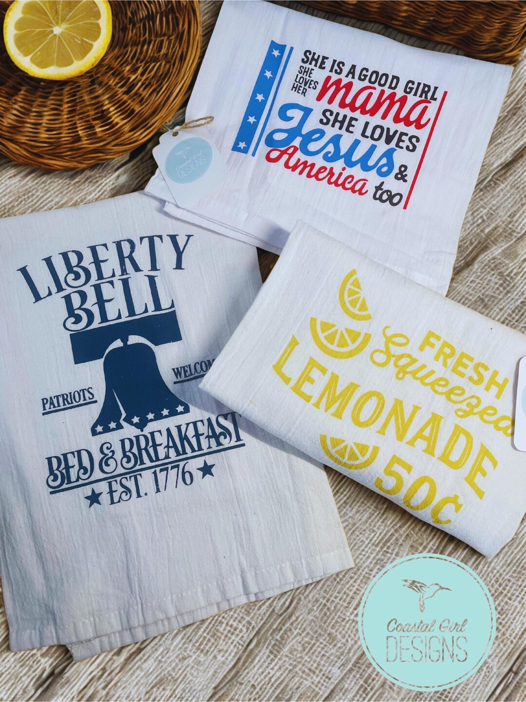 Lemonade Summer Bundle Flour Sack Tea Towels Set of 3 Hand Made, in ...
