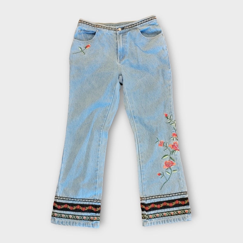 Embroidered Jeans - Etsy