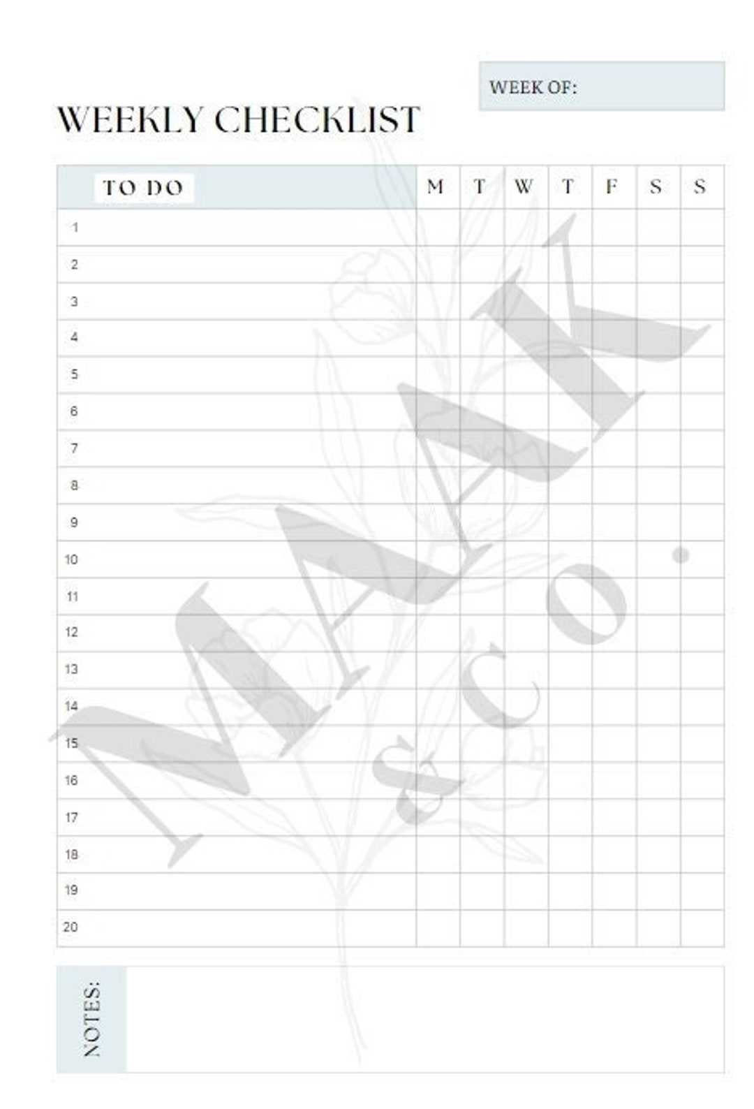 Weekly Checklist PDF Download Checklist Organized - Etsy