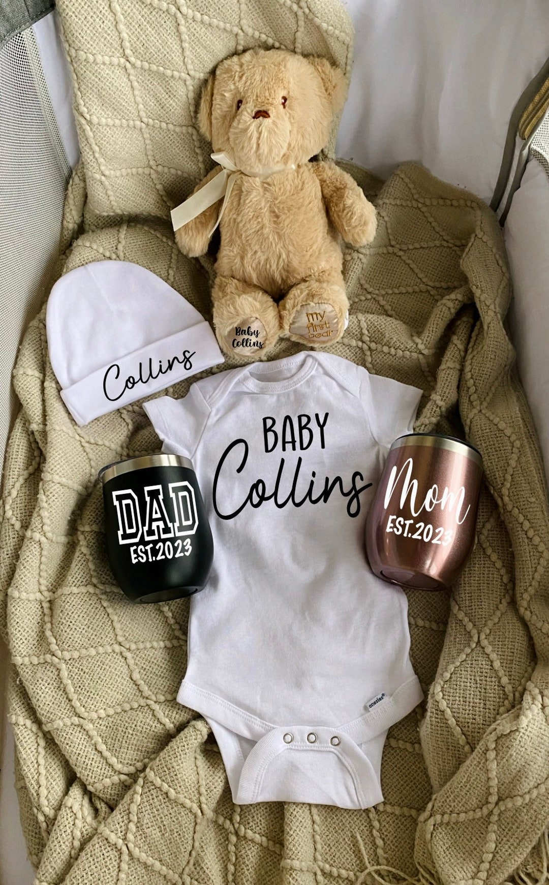 New Parents Gift Basket Mom and Dad Gift Set Personalized Onesie ...