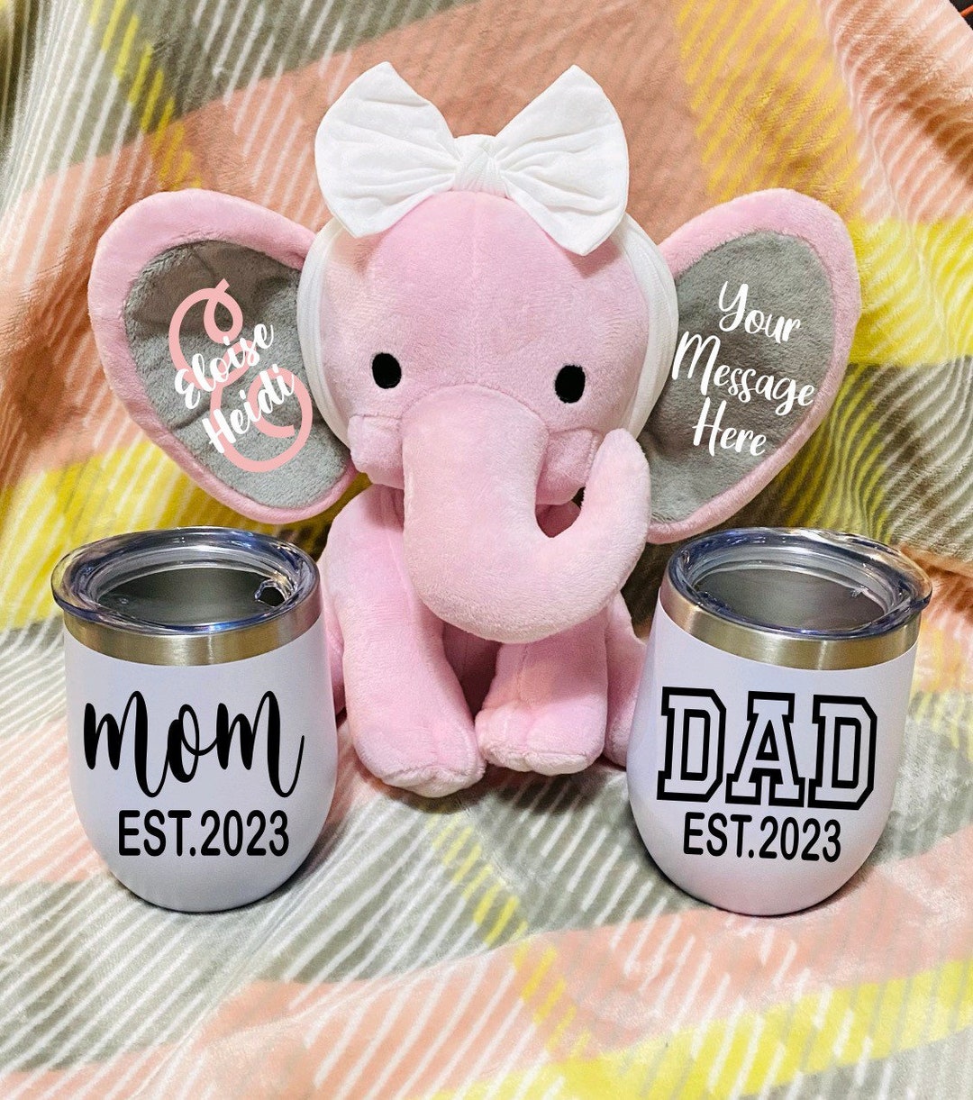 New Parents Gift Basket Set Baby Elephant Personalized Pregnancy Reveal ...