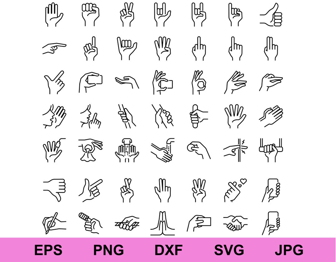 Hand Gesture Line Icon Set: Clipart SVG Bundle (digital Download) - Etsy