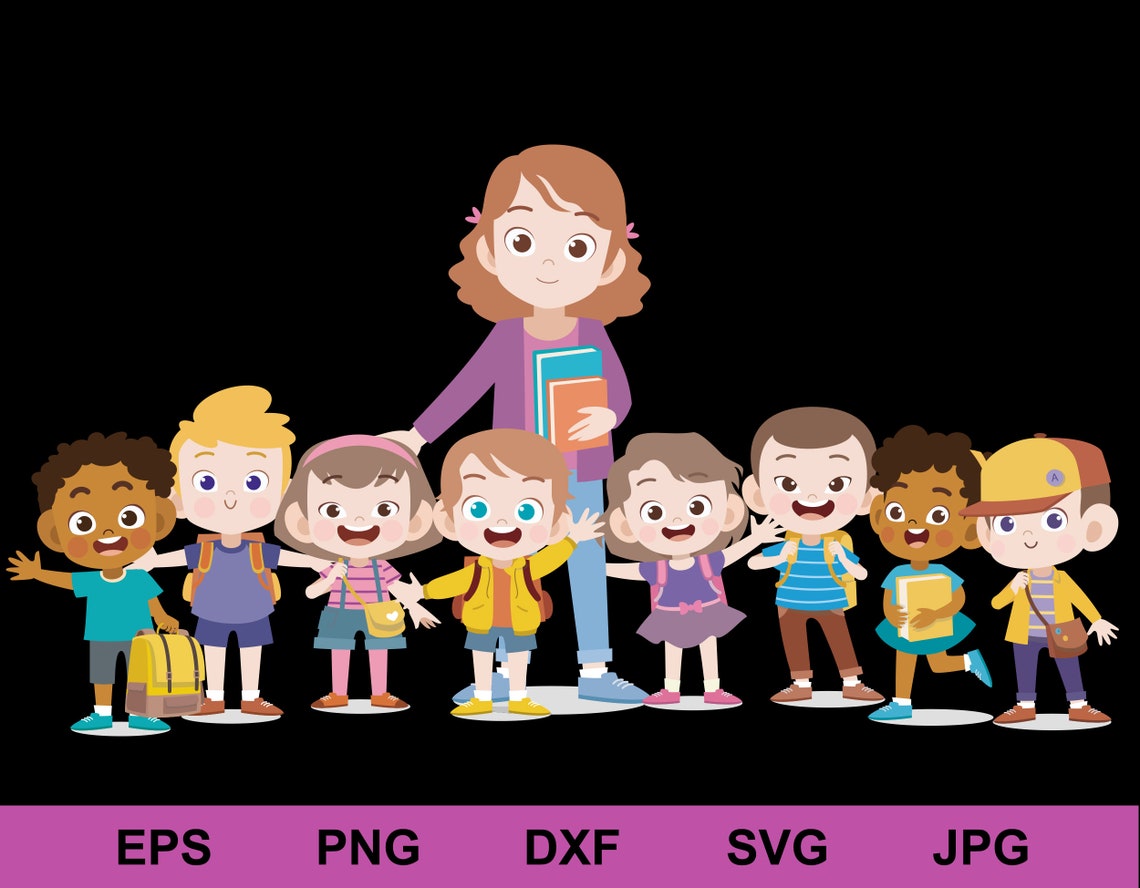 Kindergarten Cartoon Characters People Design Elements Bundle Svg ...