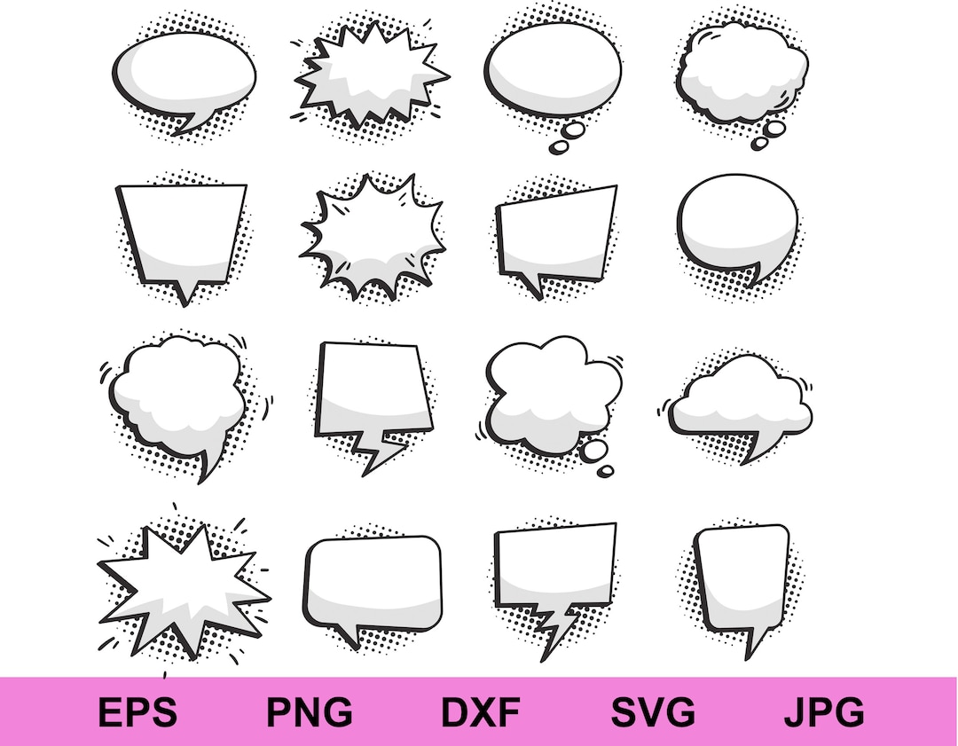 Comic Speech Bubbles Elements Bundles Svg, Speech Bubble Svg, Comic ...