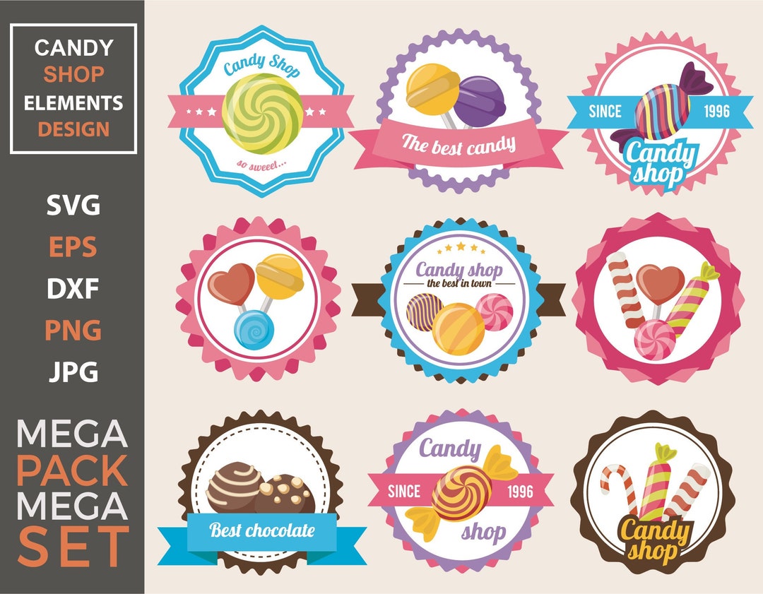 Candy Shop Logo Icon Sign Bundle Design Svg, Candy Svg, Candy Clipart ...