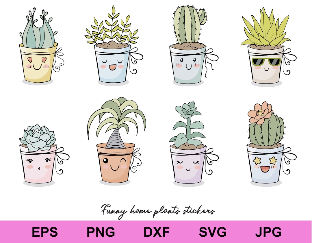 Cartoon Cute House Plants in Flowerpots Set of Collection Bundle Svg ...