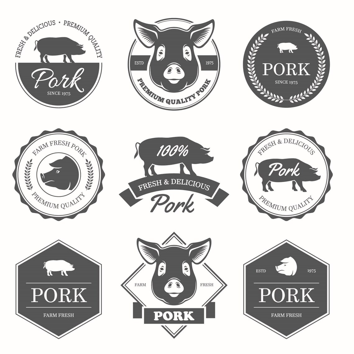 Farm Meat Elements Logo Icon Sign Design Collections Bundle | Etsy
