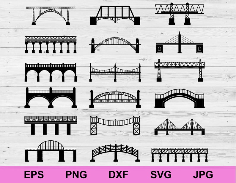 Silhouette bridge architecture building design set of | Etsy