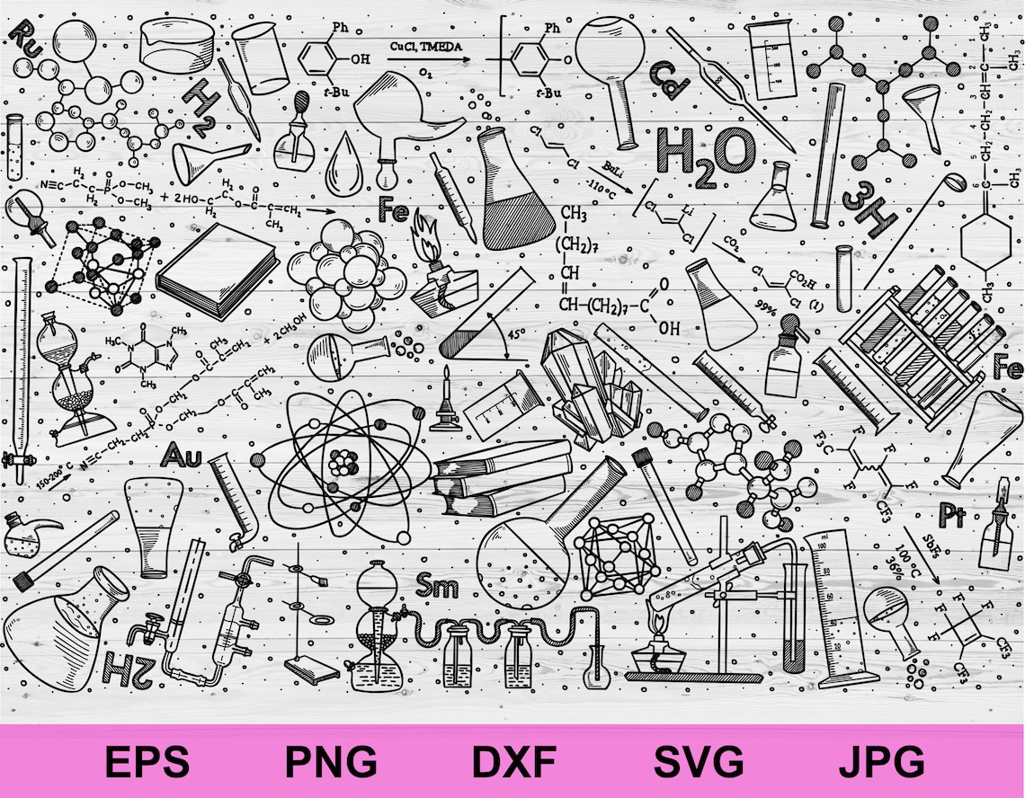 Hand Drawn Chemistry Doodle Design Background Set of | Etsy
