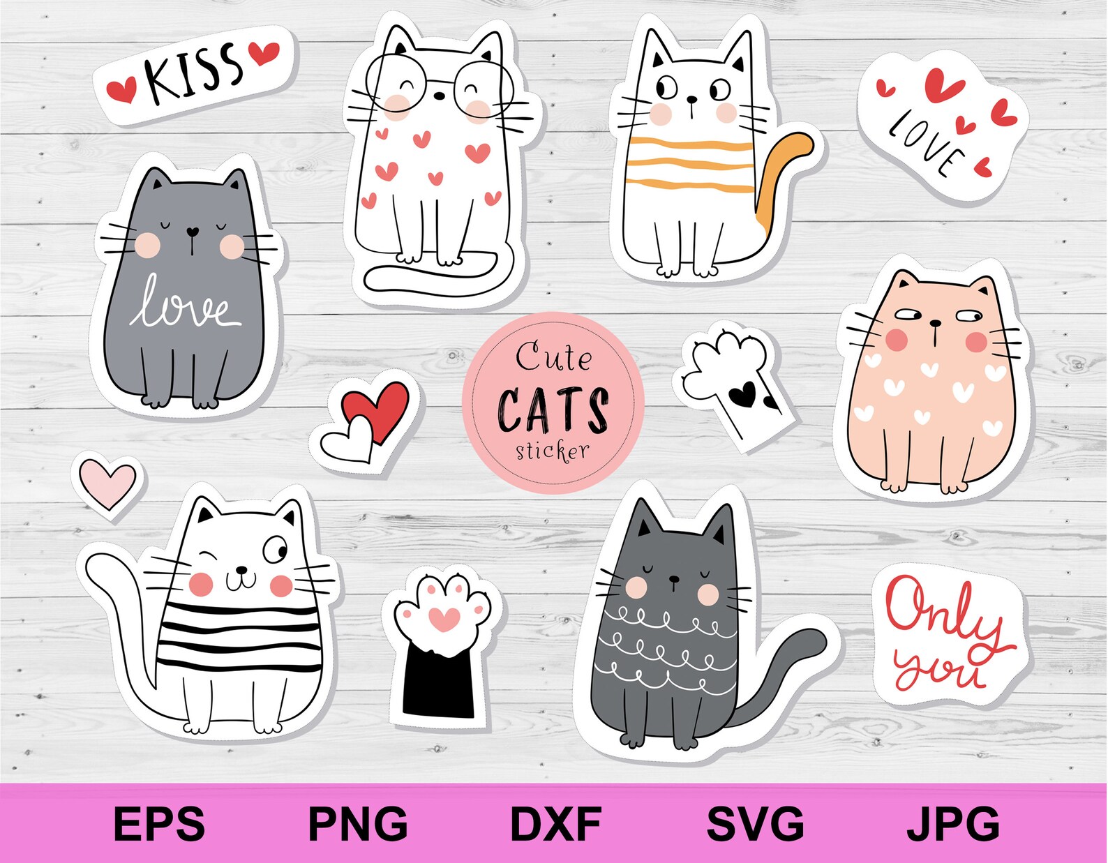 Cartoon Cute Cat Animals Background Sticker Design Element - Etsy