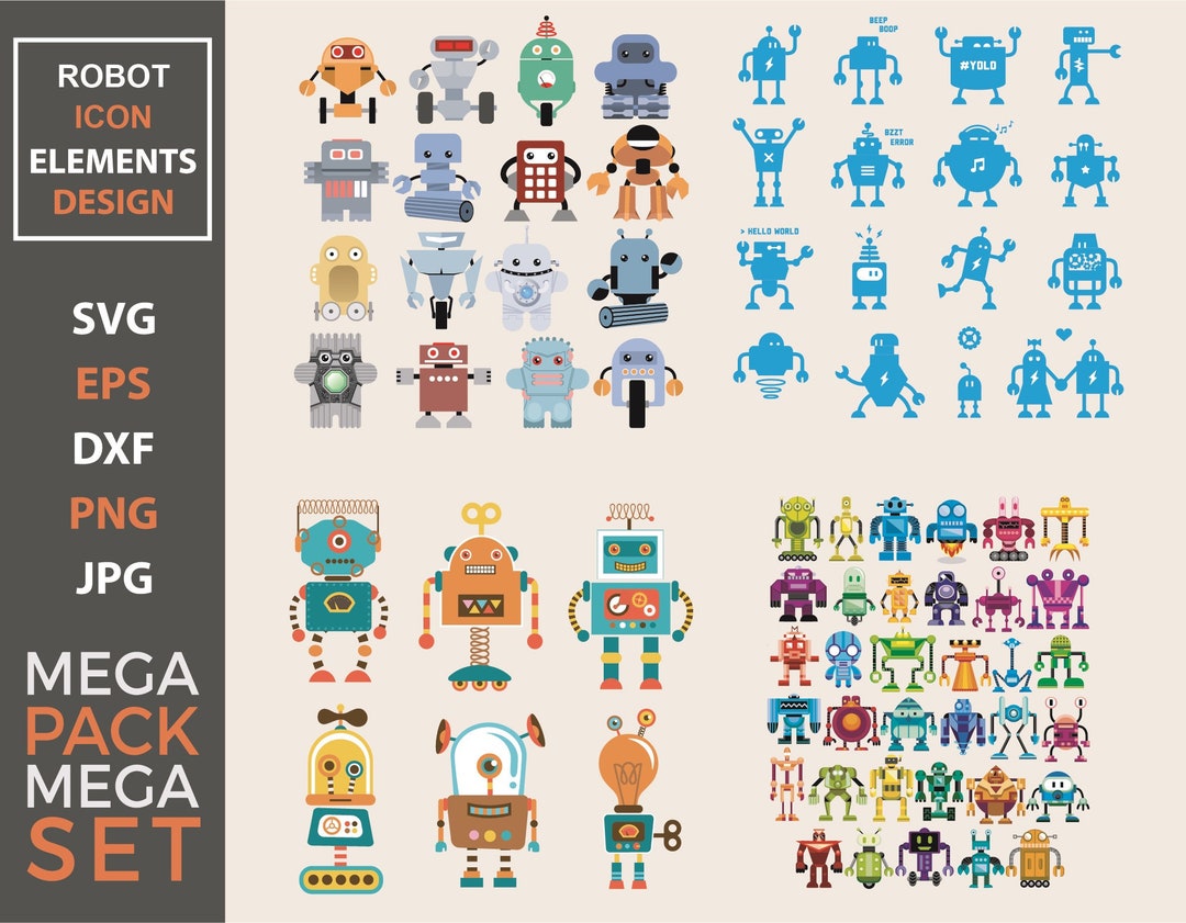 Robot Bundle Svg, Cute Robot Icon Bundle Design Svg, Colorful Robot ...