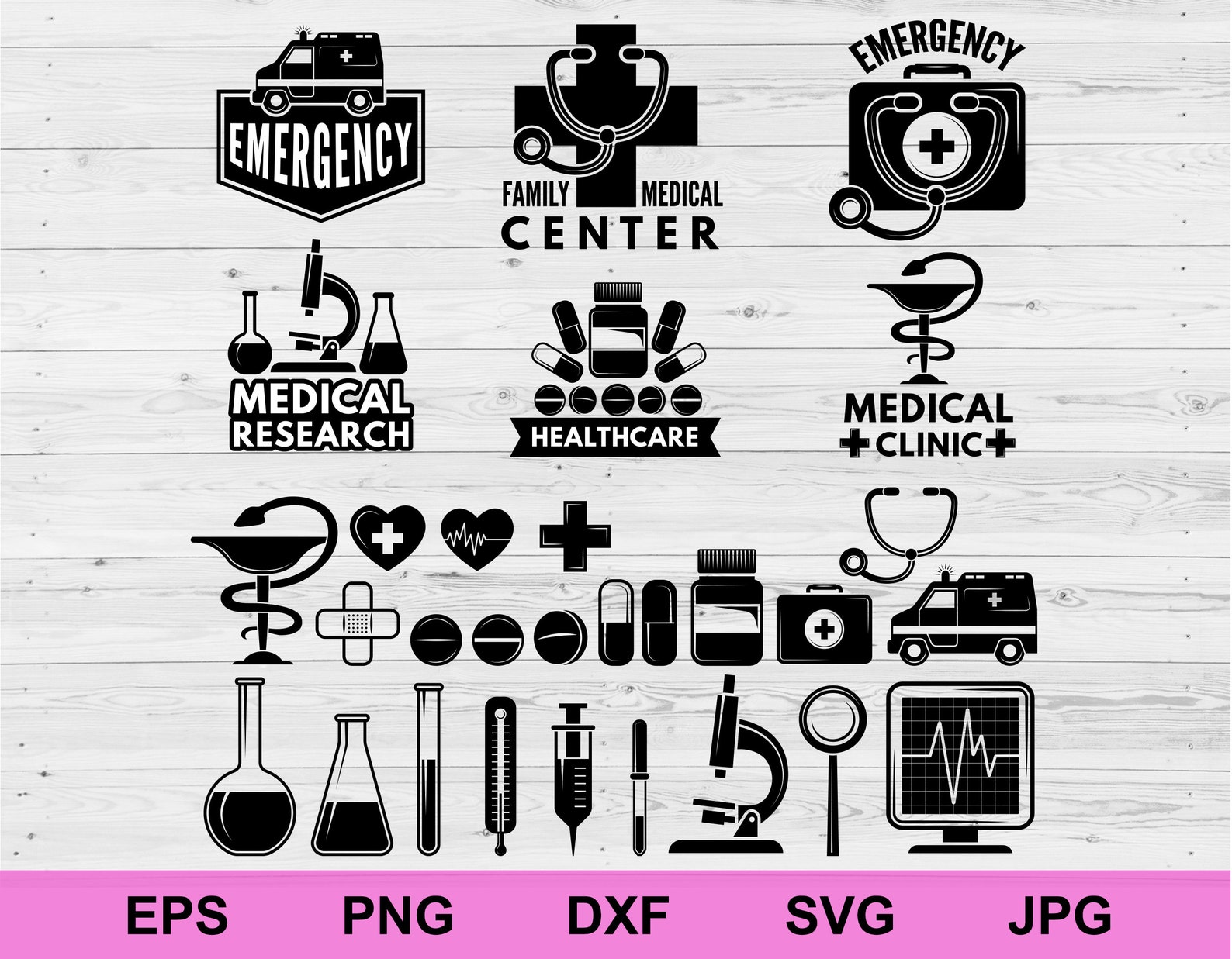 Medical Center Logo Sets of Collection Bundle Svg, Silhouette Hospital ...