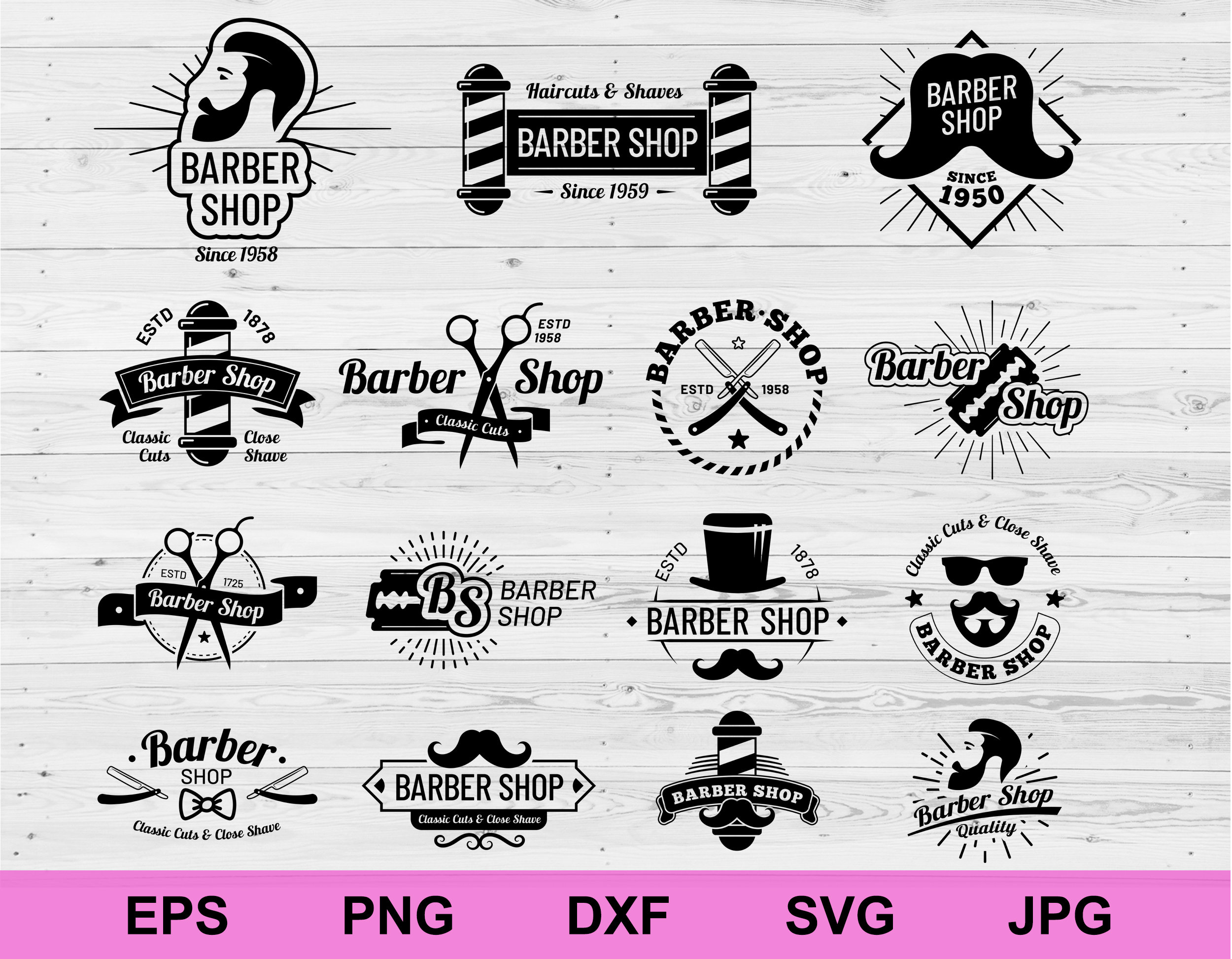 Silhouette barber shop logo set design element set of | Etsy