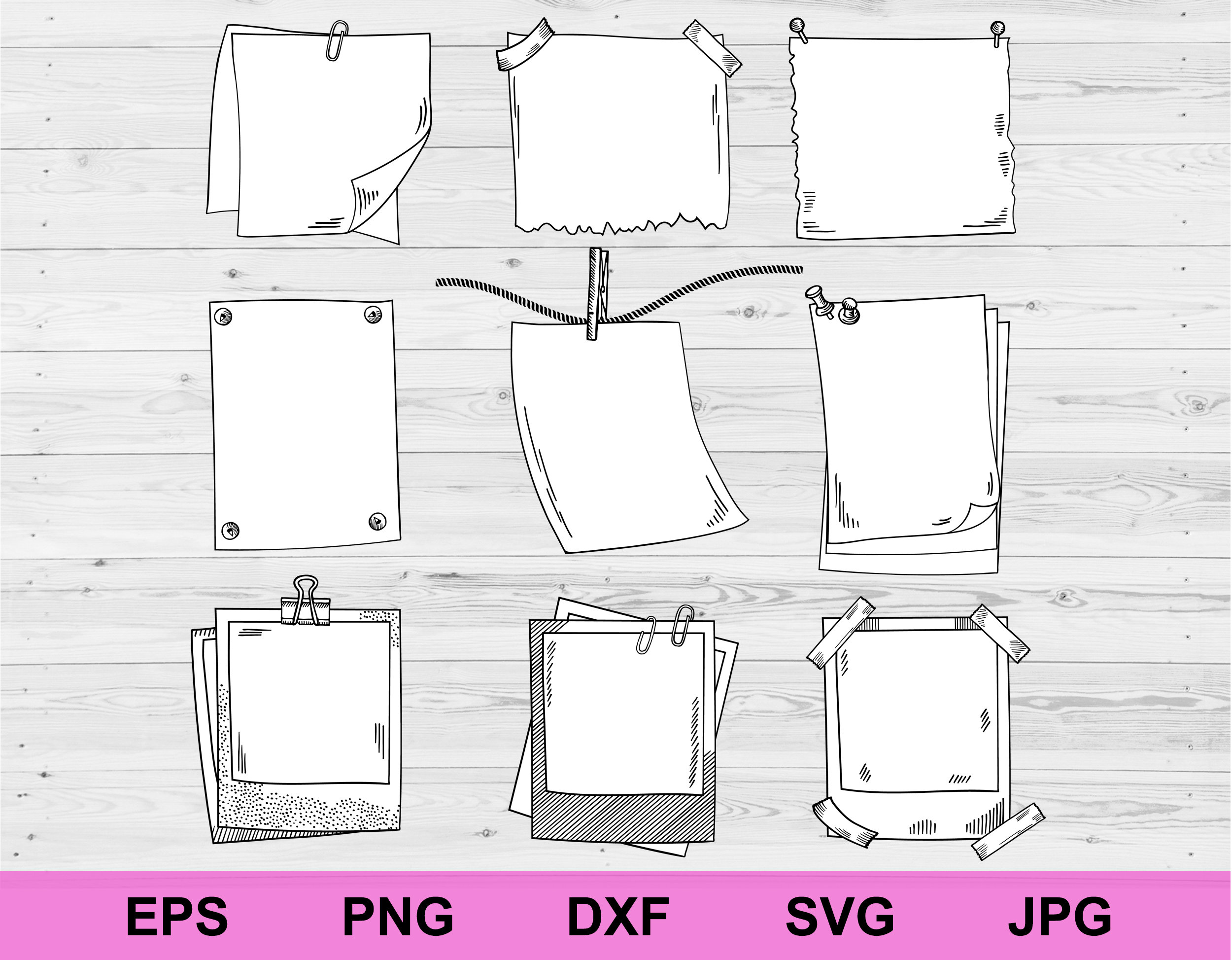 Hand drawn blank notepaper photo frame design elements set of | Etsy