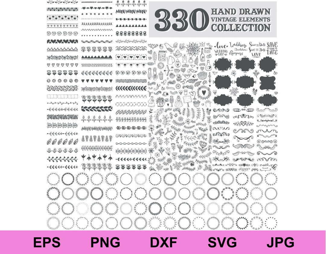 Hand Drawn Monogram Text Frame Vintage Ornaments Set of Collection ...