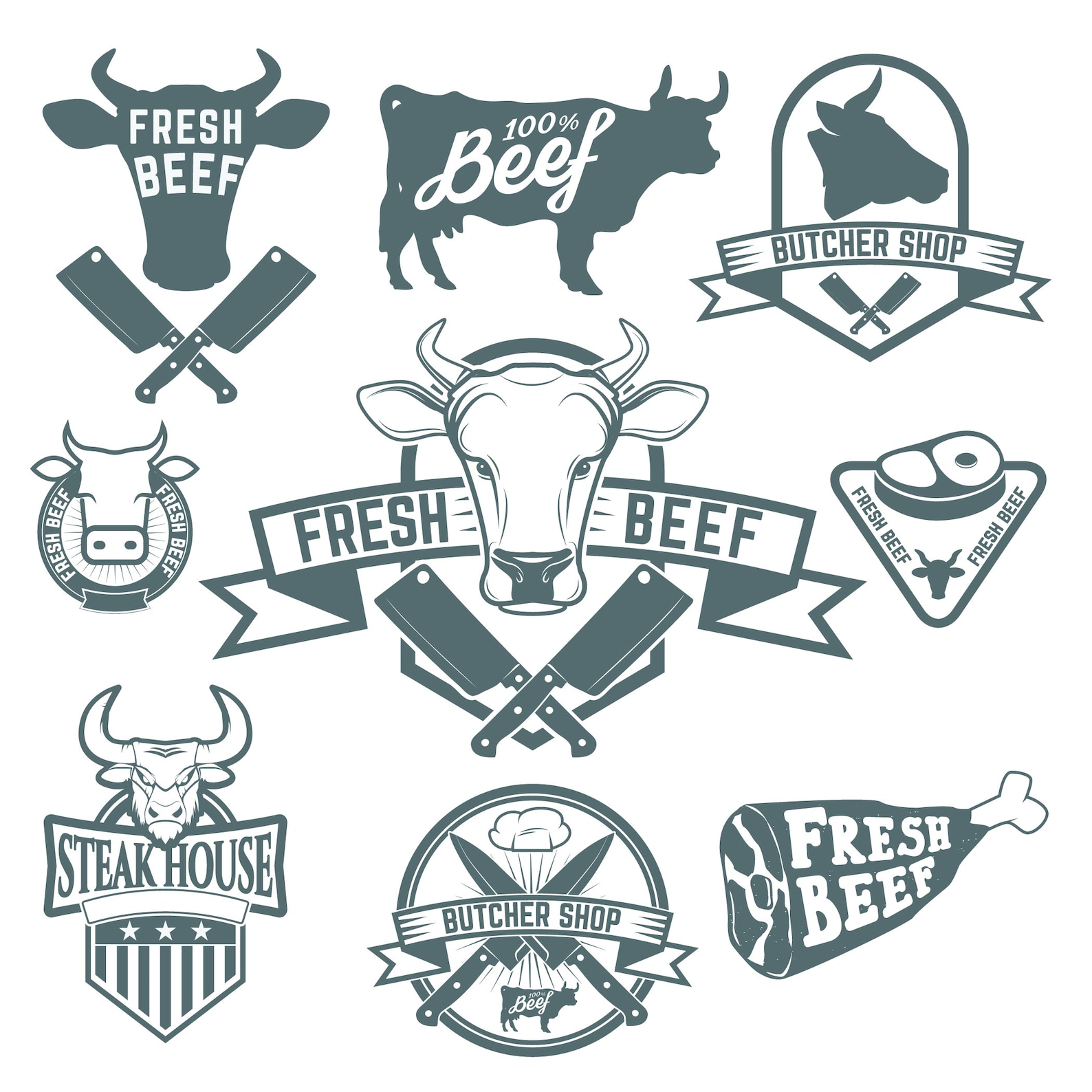 Éléments de viande de ferme logo icône signe collections - Etsy France