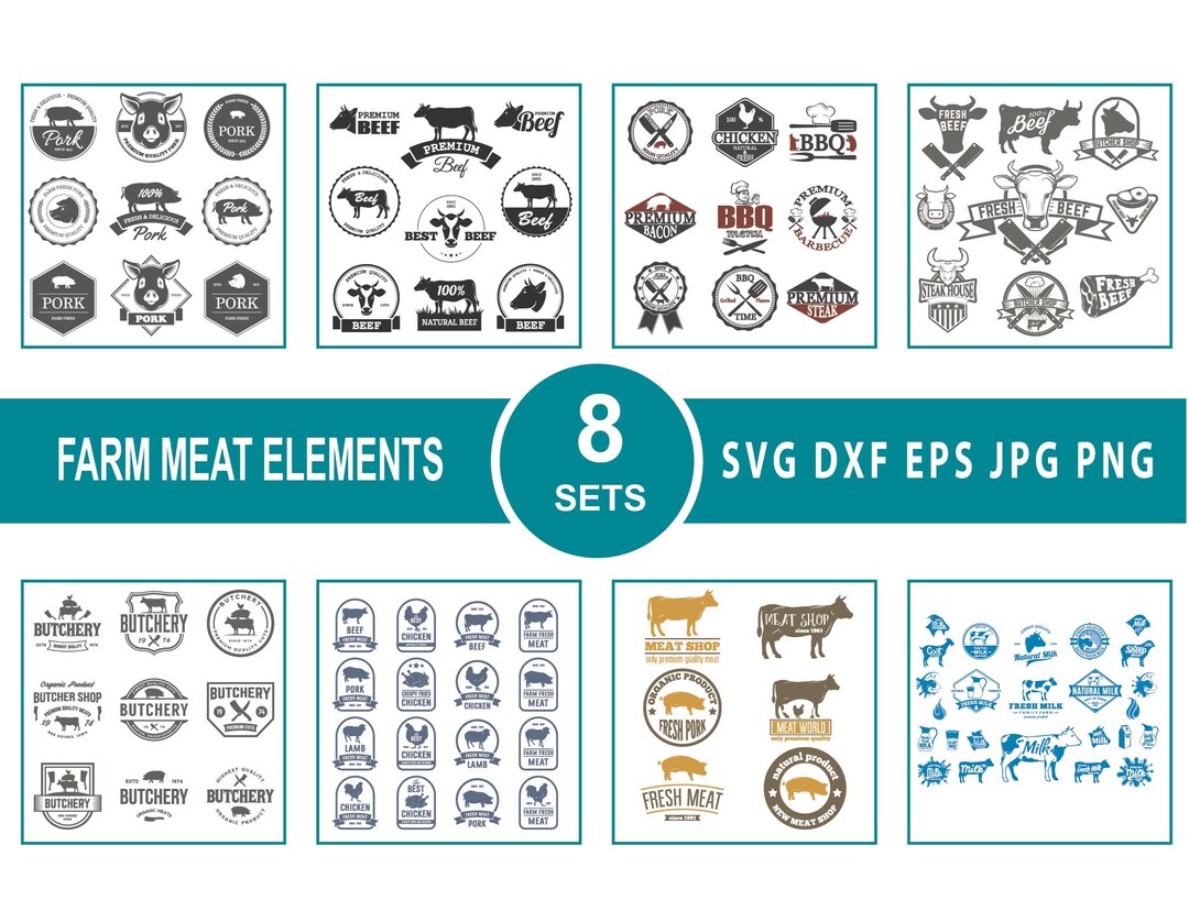 Farm Meat Elements Logo Icon Sign Design Collections Bundle Svg, Fresh ...