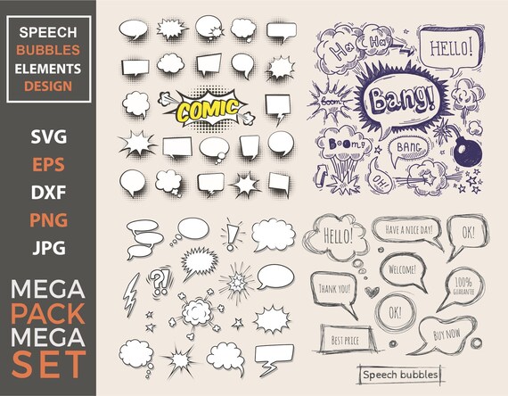 Comic Speech Bubbles Elements Bundles Svg Speech Bubble Svg - Etsy