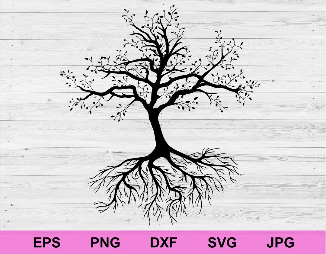 Tree With Roots Logo Sign Design Elements Svg, Silhouette Tree With ...