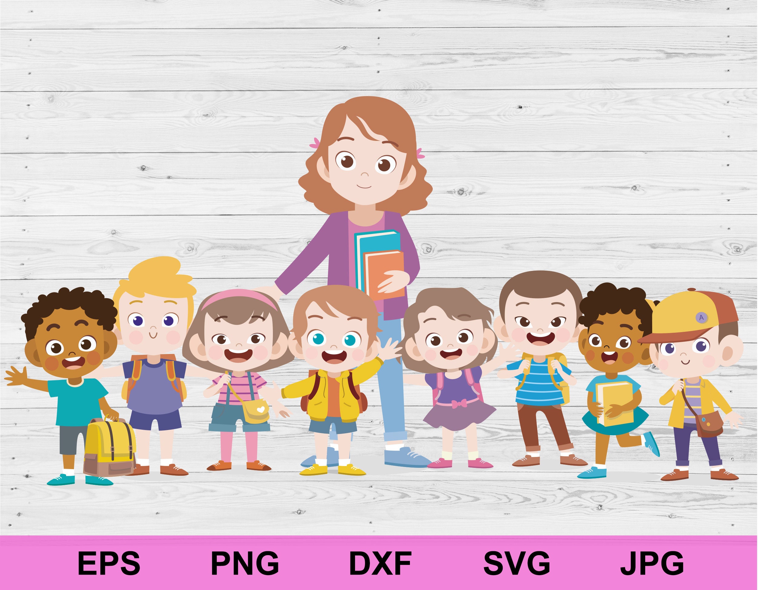 Kindergarten Cartoon Characters People Design Elements Bundle Svg ...