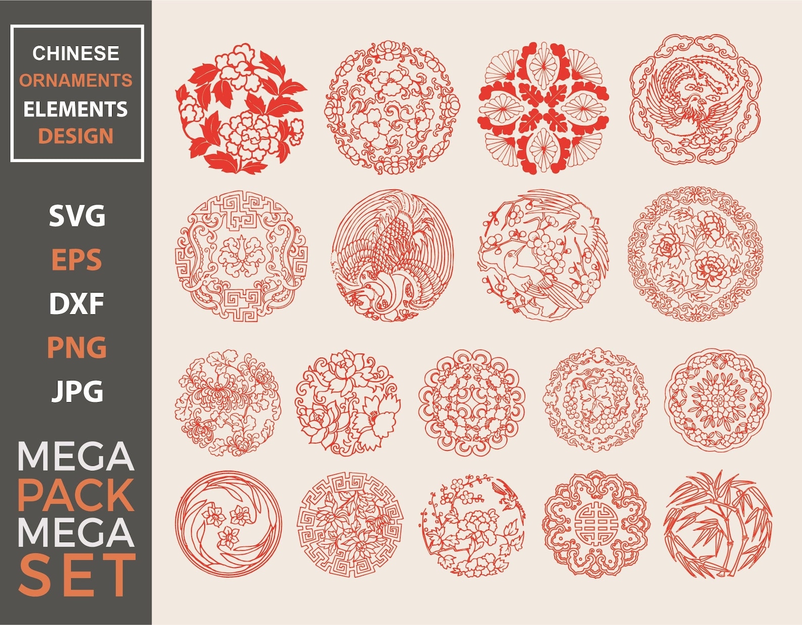 Chinese Ornaments Elements Design Bundle Svg Chinese Elements | Etsy