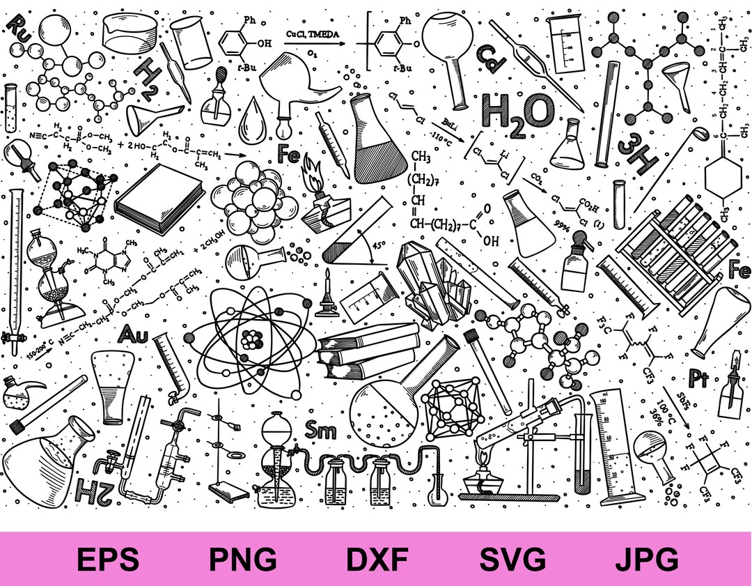 Hand Drawn Chemistry Doodle Design Background Set of Collection Svg ...