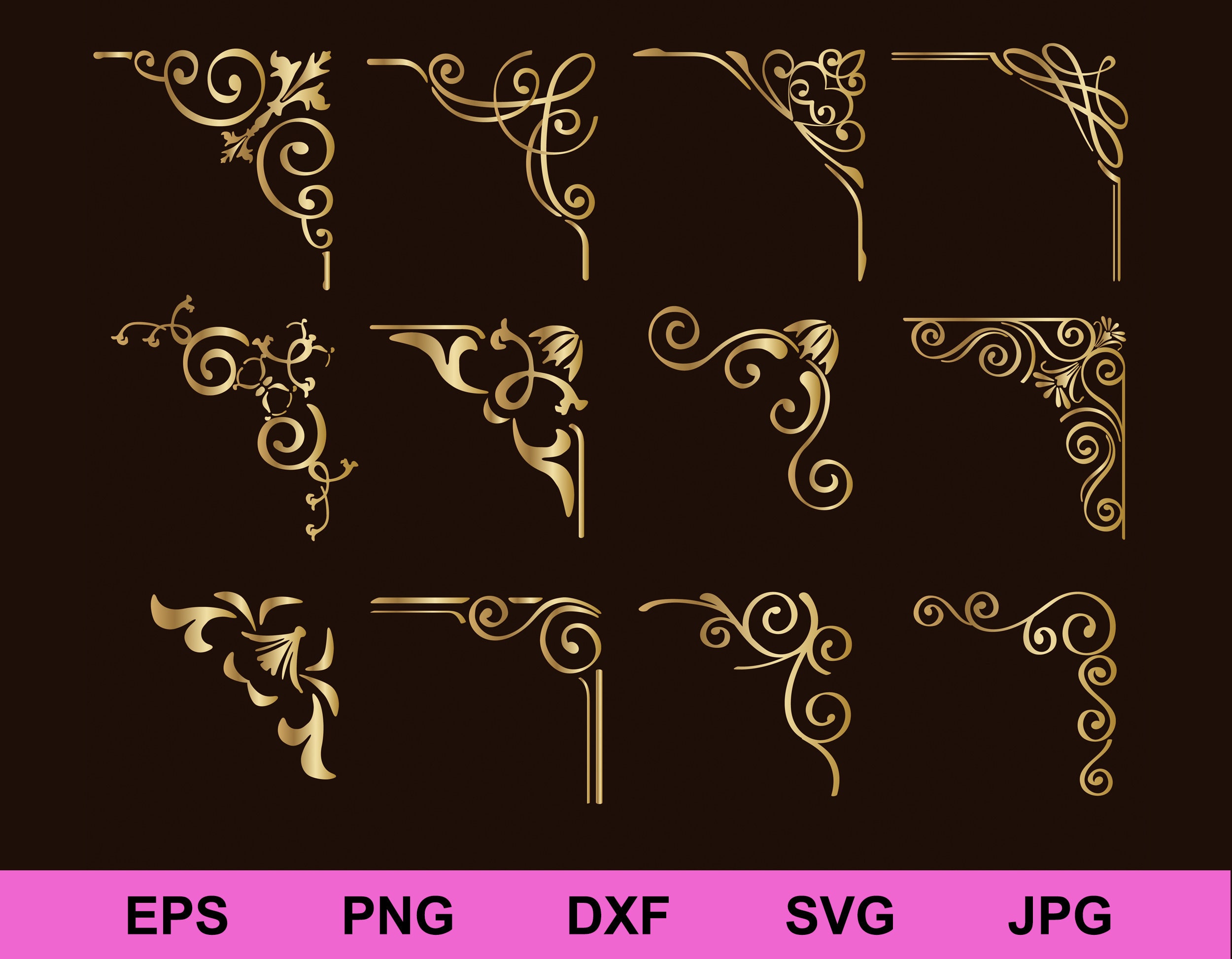 European Vintage Golden Border Corner Frame Design Element Ornament Svg ...