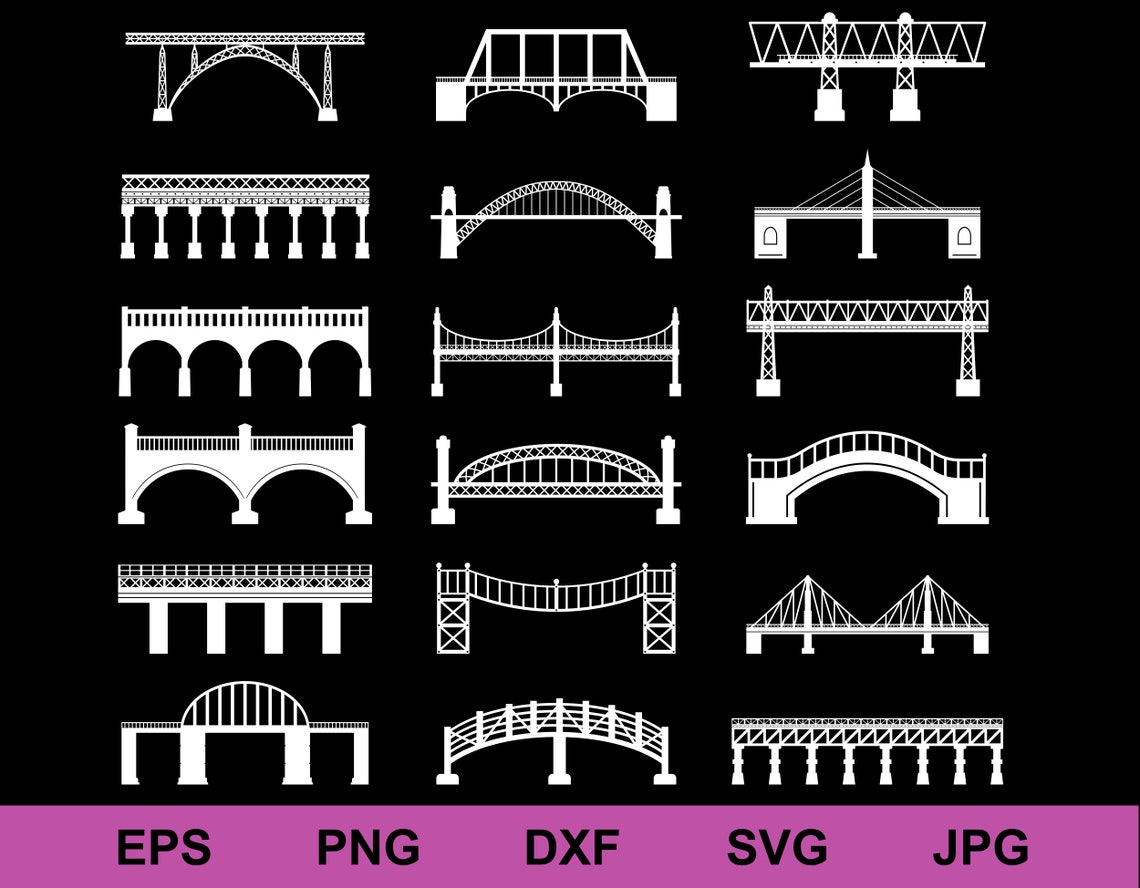 Silhouette bridge architecture building design set of | Etsy