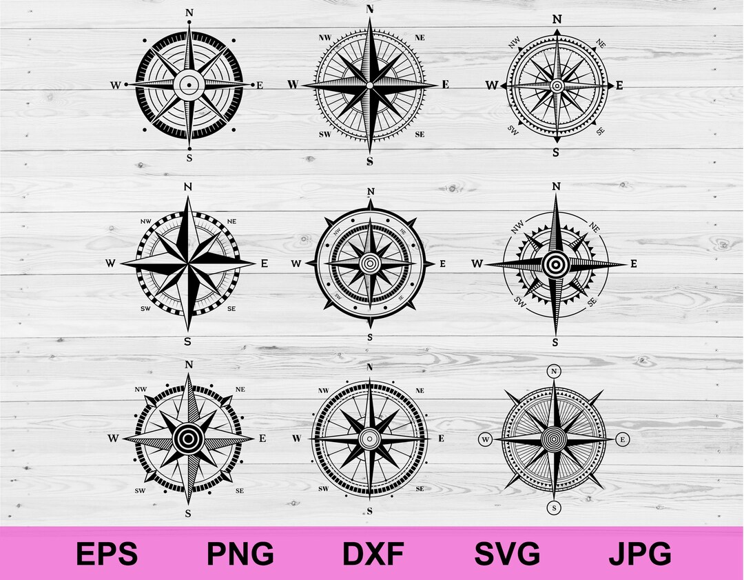 Compass Silhouette SVG Bundle: Navigation Icons, Cricut Clipart ...