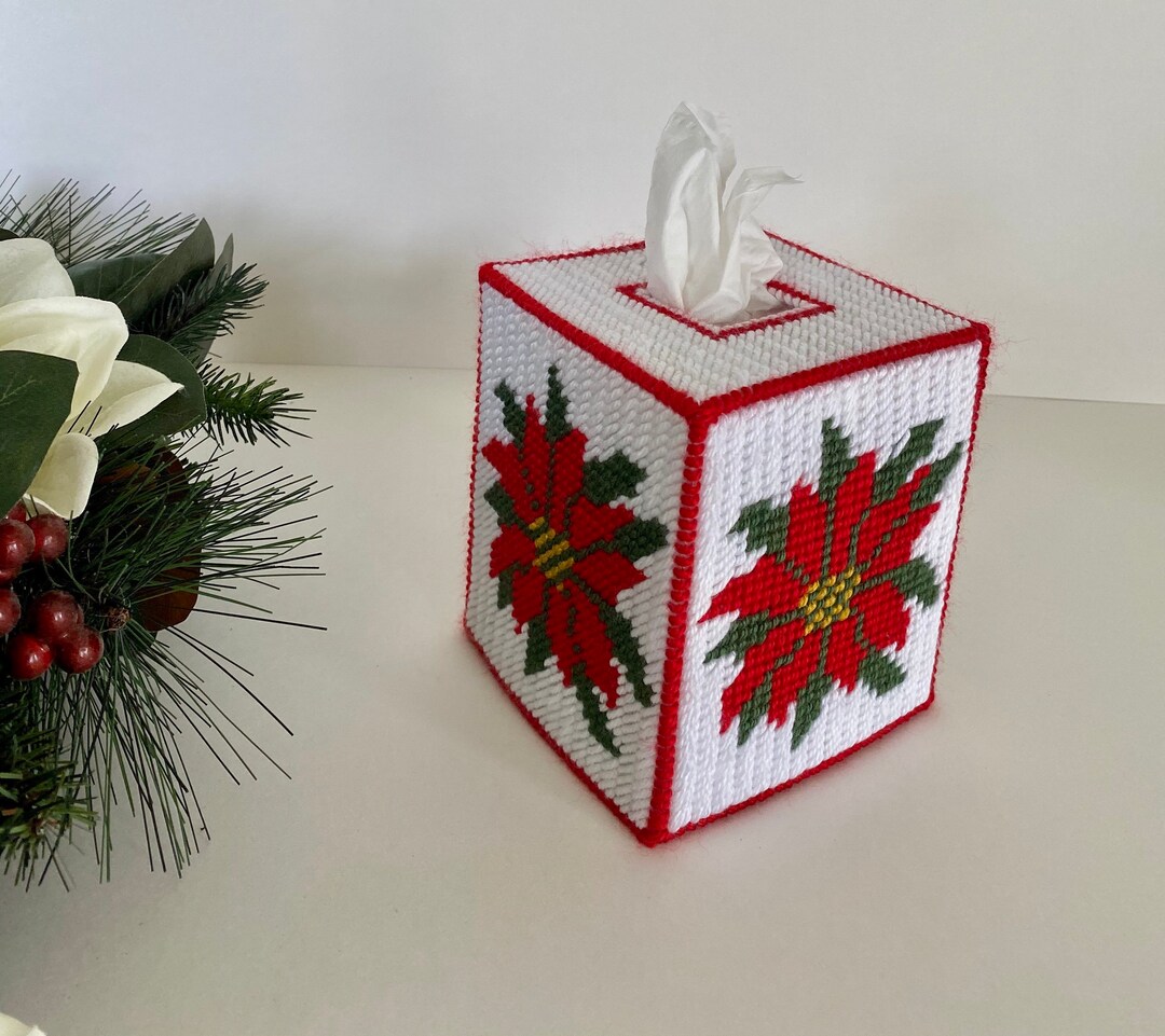 Christmas Poinsettia Tissue Box Cover / Christmas Tissue Box Cover ...