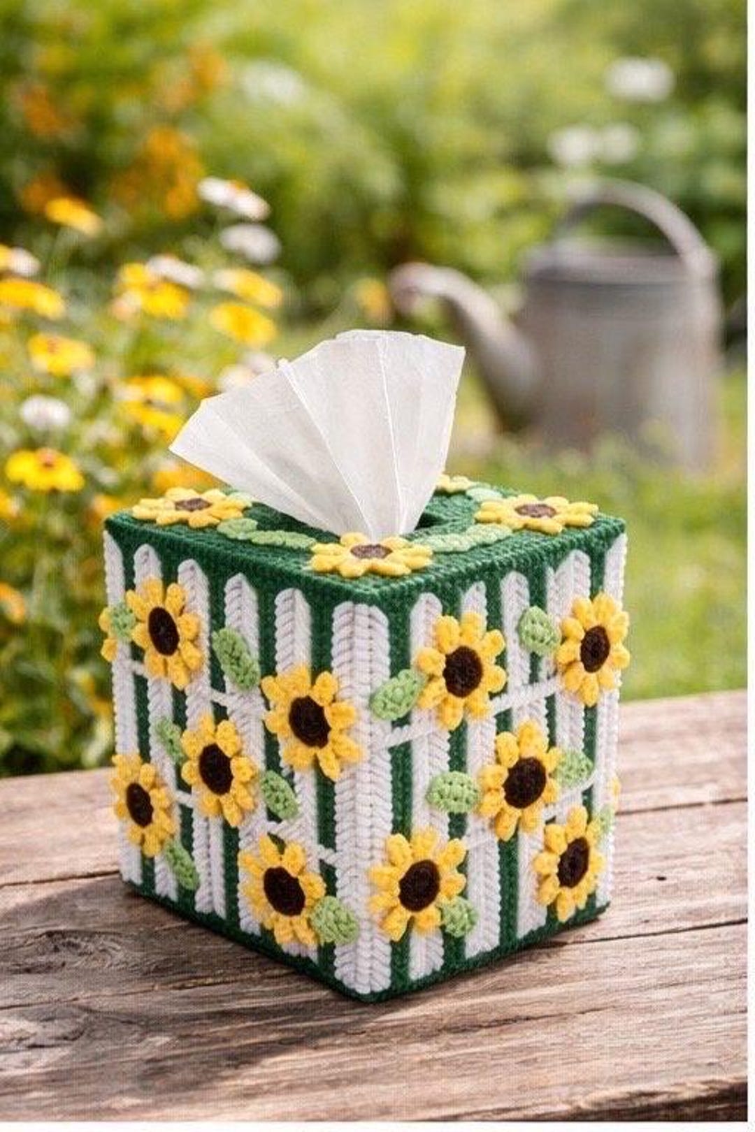 Sunflower Tissue Box Cover / Plastic Canvas Sunflower Tissue Box Cover ...