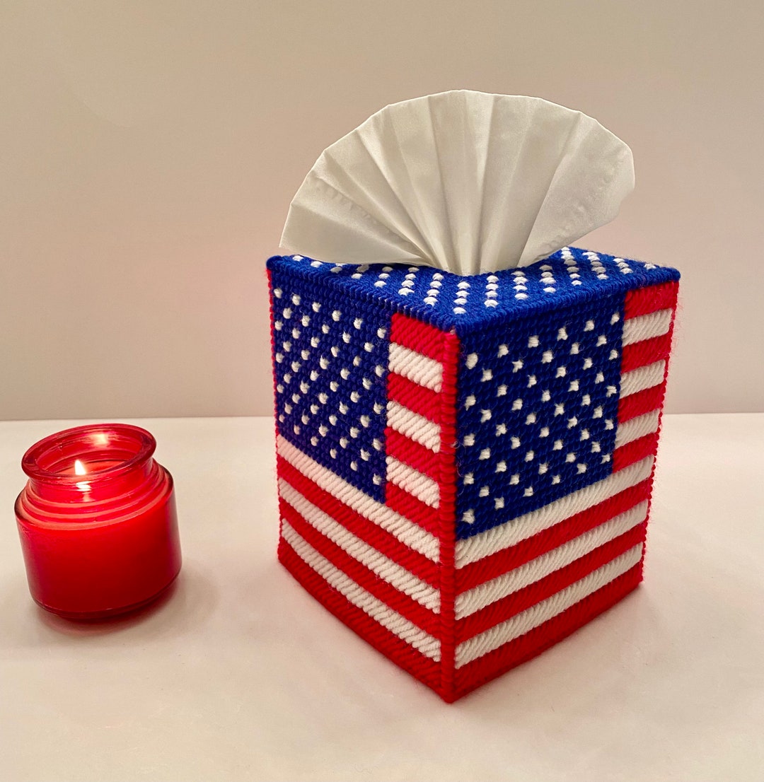 American Flag Tissue Box Cover / Fourth of July Tissue Box Cover ...