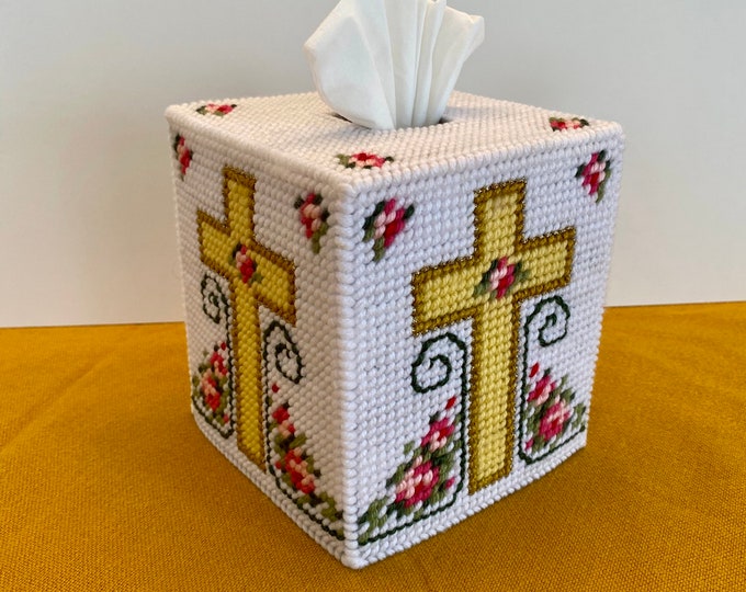Easter Cross Tissue Box Cover / Rose Cross Tissue Box Cover / | Etsy