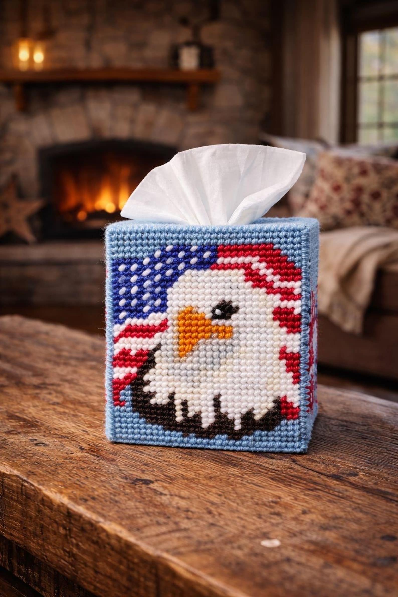 Patriotic Eagle Tissue Box Cover / American Eagle and Flag Tissue Box ...