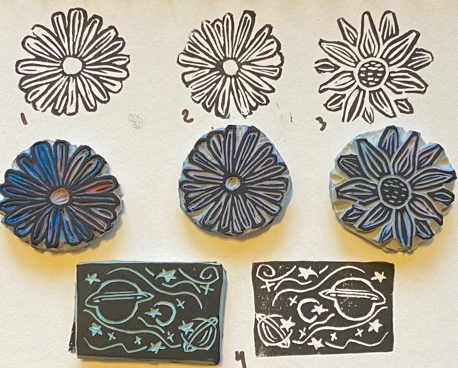 Flowers and Space Linocut Stamps Daisy Stamps Sunflower - Etsy