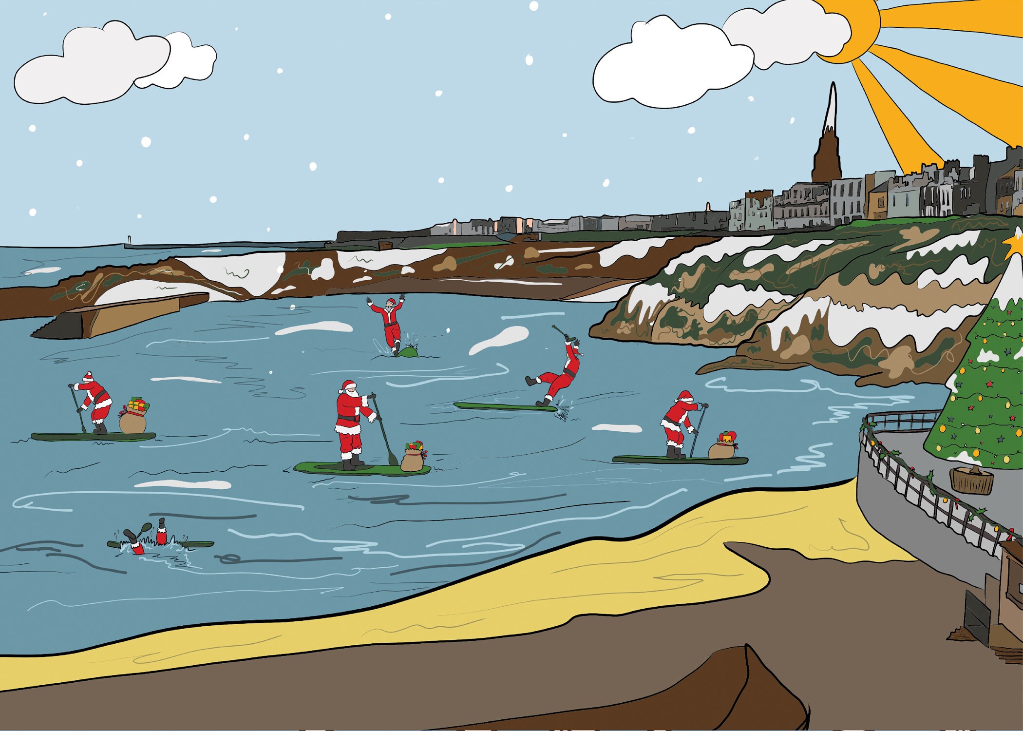 Cullercoats Santa Paddleboarding Christmas Card - Etsy UK