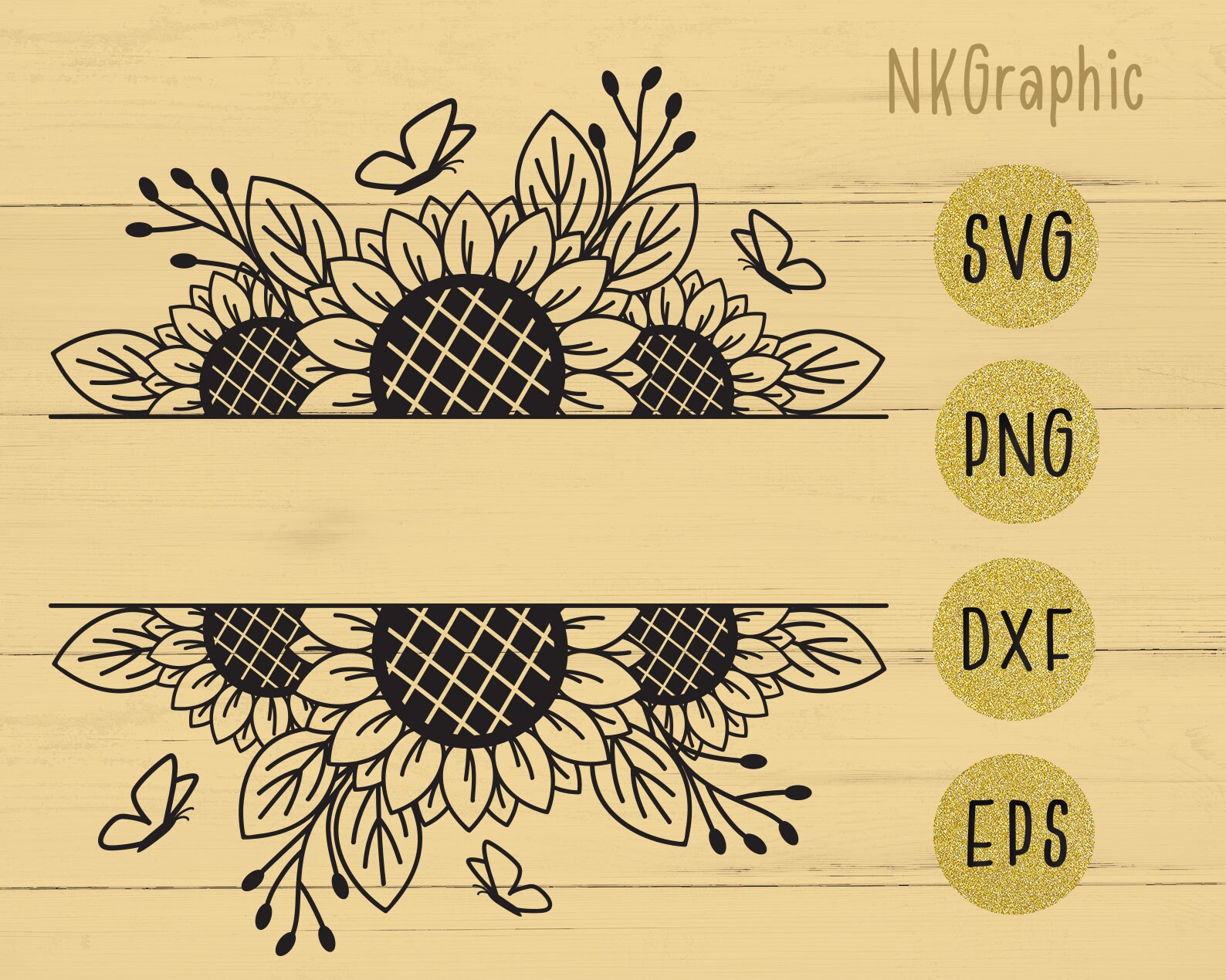 Sunflower with leaves svg Sunflower Floral border svg Floral | Etsy